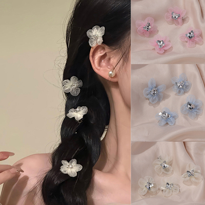 氛围网纱水钻樱花发夹侧边点缀