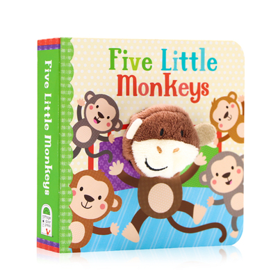 五只小猴子欧美经典童谣手指偶书 Five Little Monkeys finger puppet 英文原版绘本亲子互动英语启蒙纸板书洞洞书小手掌宝宝玩具