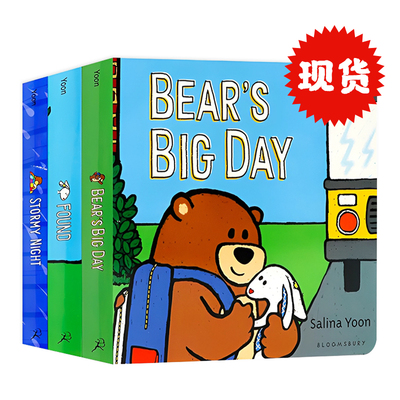 Salina Yoon 熊囧囧与兔太郎系列3册 英文原版绘本 Bear and Floppy Found Stormy Night Bear's Big Day 儿童英语启蒙纸板书
