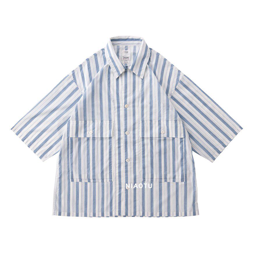 原创 日式条纹衬衫男短袖夏季外套潮流休闲宽松衬衣非VISVIM 20SS
