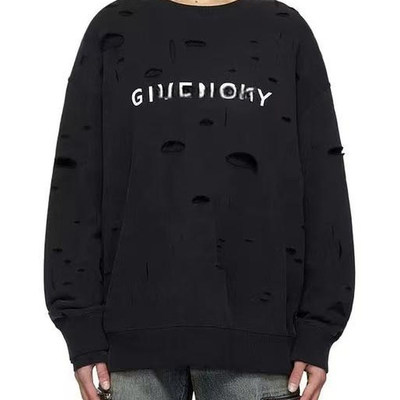 GVC圆领切割烂双层男女同款长袖2026春季卫衣字母印花潮范休闲