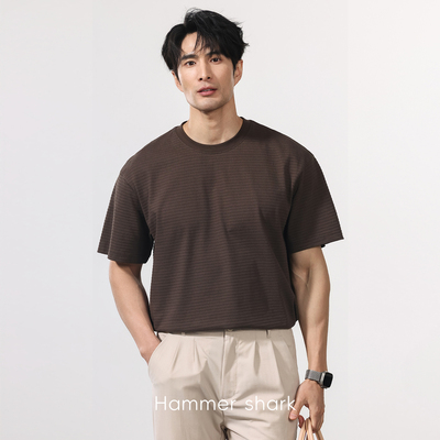 意式老钱风肌理感条纹短袖T恤男