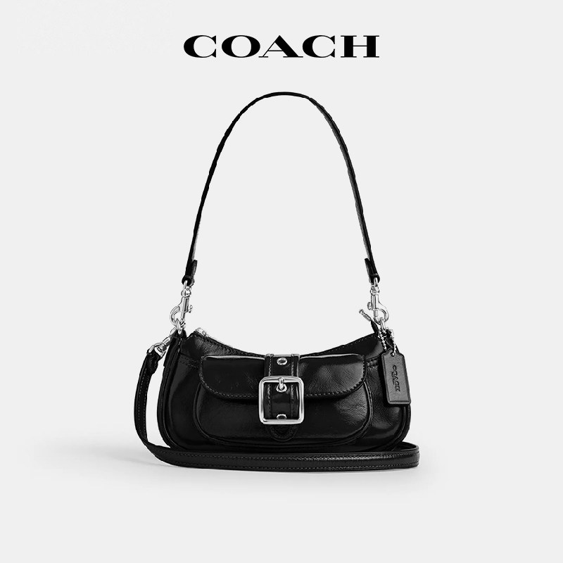 【七夕礼物】COACH/蔻驰Ashton20月牙包黑色皮质小号单肩腋下挎包