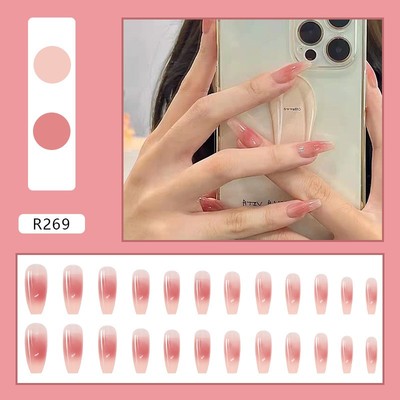 24Pcs Cute Pink Fake Nails Long Almond Press on Nails with B