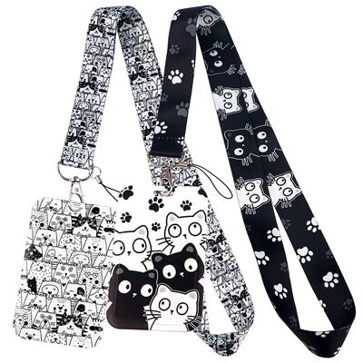 Kawaii Cat Credential Holder Cute Cat Paw Lanyards for Keys
