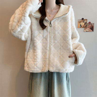 实拍大码2025新款皮毛一体毛毛外套女短款仿真水貂毛皮草连帽外套