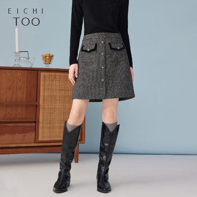 爱居兔冬季新款柔软挺括粗花呢时尚半身裙