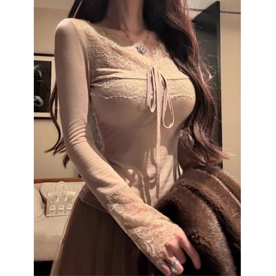 巨好看绝美纯欲性感v领上衣女秋