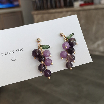s925银针复古葡萄耳钉气质紫色