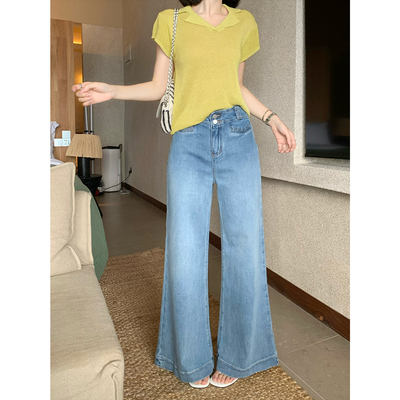 甜辣多多 高腰直筒阔腿牛仔裤2026年夏宽松百搭梨形裤子9072