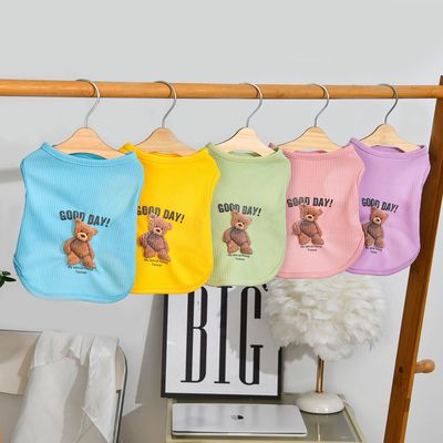 狗狗衣服春夏款宠物小狗背心猫清凉发泡小熊印花夏季华夫格背心