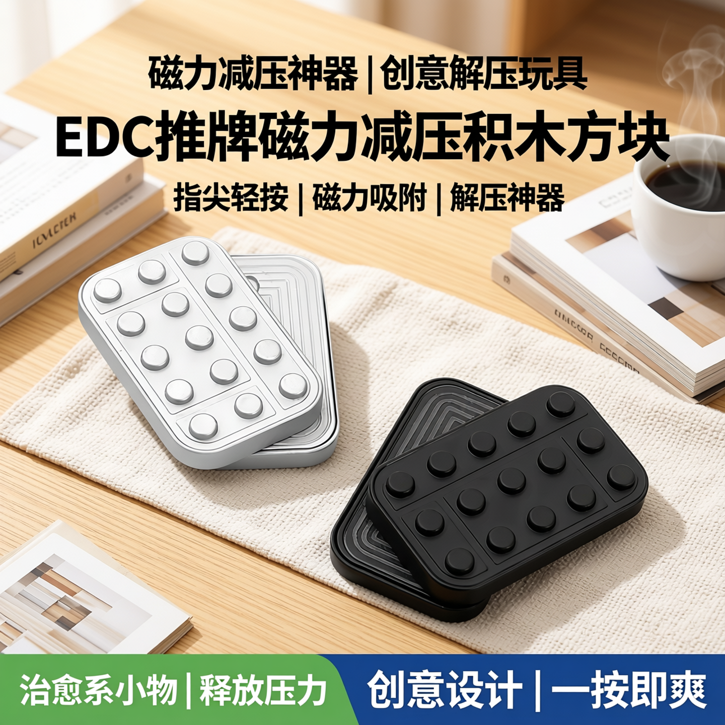 EDC推牌磁力减压积木方块创意指洒解压玩具啪啪币稀奇古怪小玩意