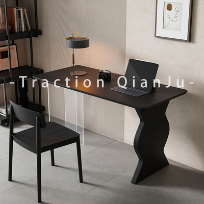 中古风实木工作书桌北欧简约书房设计师款电脑桌子卧室梳妆台家用