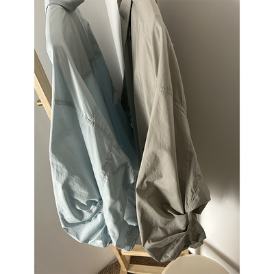 少量现货正品韩代东大门春夏褶皱设计松紧袖口翻领单排扣衬衫外套