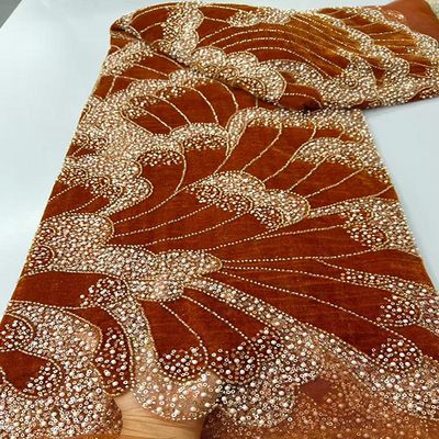 African Velvet Lace Fabric For Dress非洲绒布刺绣面料新娘礼服
