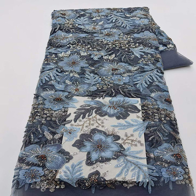 精细花朵珠管绣网纱面料唯美连衣裙演出礼服婚纱绣花布Beaded