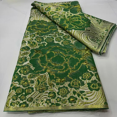 国风浮雕花朵图案提花面料欧美走秀时装旗袍晚礼服蕾丝布brocade