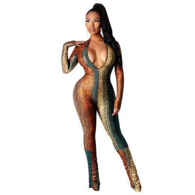 Long Sleeve Zipper Bodycon Romper Ruched Playsuit Overall