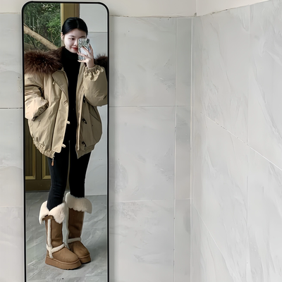 美式复古牛角扣大毛领派克棉服女