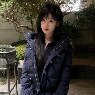 韩系甜妹设计感系扣毛领短款棉服