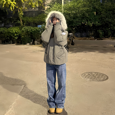 保暖毛领棉服女工装风学生潮外套