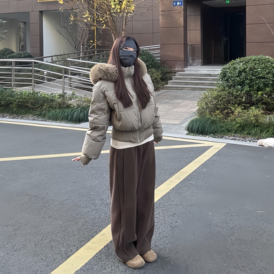 复古高级感收腰大毛领短款棉服女