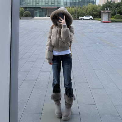 美式复古收腰毛领短棉服女外套