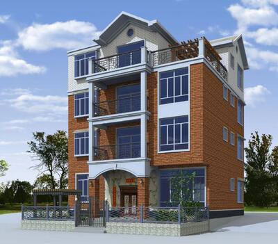 12x12 三层半经济实用美观大气农村别墅设计图施工图建筑图效果图