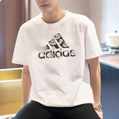 阿迪达斯短袖男夏季新款熊猫印花运动休闲半袖纯棉T恤 JI6840