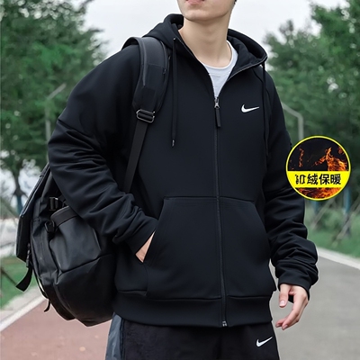 Nike耐克黑色加绒外套男针织保暖运动装户外防风休闲上衣潮DD2125