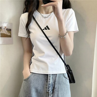 阿迪达斯修身T恤女夏季新款复古韩版美式短款显瘦上衣短袖JE1239