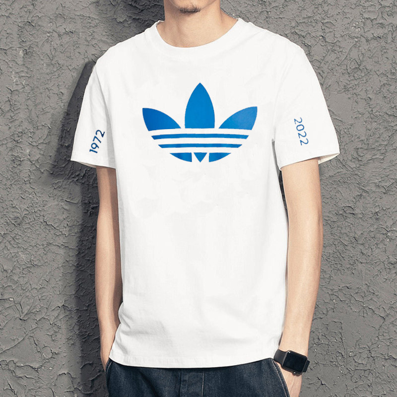 阿迪达斯三叶草白蓝色短袖男运动服纯棉半袖男士宽松T恤HC7167_虎窝淘