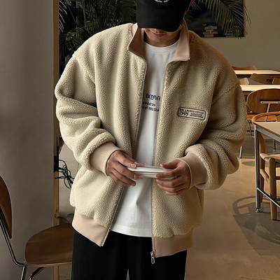 阿迪达斯摇粒绒外套男冬季新款美式宽松棒球服加厚立领外套IK3506