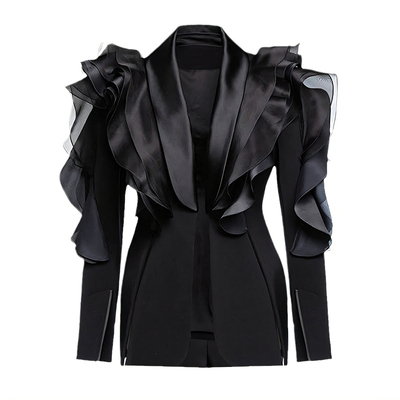 炸街立体荷叶边拼接西装外套