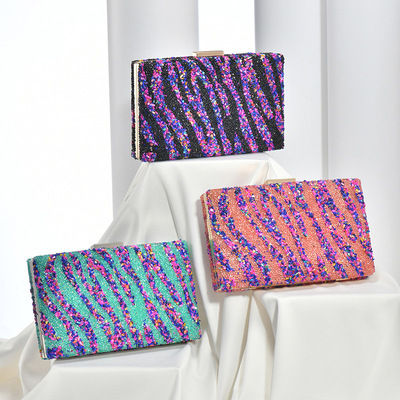 跨境个性斑马纹钻石手拿包时尚造型晚宴包宴会礼服手拿包包