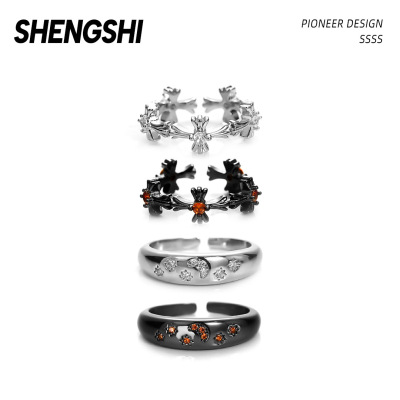 暗黑风十字架戒指女小众高级感个性可调节复古食指冷淡风简约指环