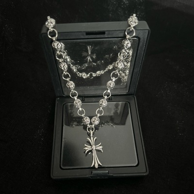 欧美复古十字架项链男街头嘻哈潮牌十字架吊坠项链手工链情侣配饰