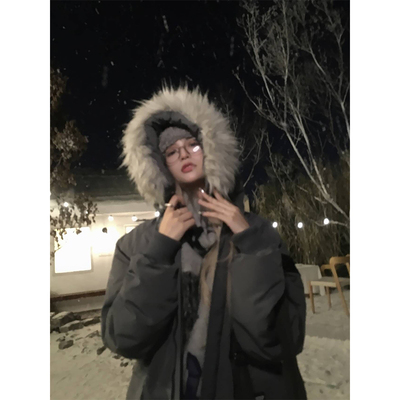 NECOYEP自制大毛领加厚连帽棉服