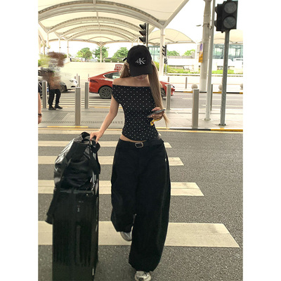 NECOYEP美式复古廓形阔腿弯刀裤男女简约百搭宽松休闲拖地休闲裤