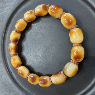 演燕堂天然乌克兰焦皮料沁色枣珠12*10mm 12.51g