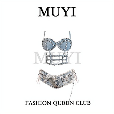 牛仔比基尼吊带演出服重工镶钻服