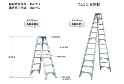 金锚铝合金双侧梯人字梯，AO31-202 AO31-203 AO31-204 AO31-205