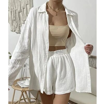 100% Cotton Gauze Muslin Sets For Women 2 Pieces Long Sleeve
