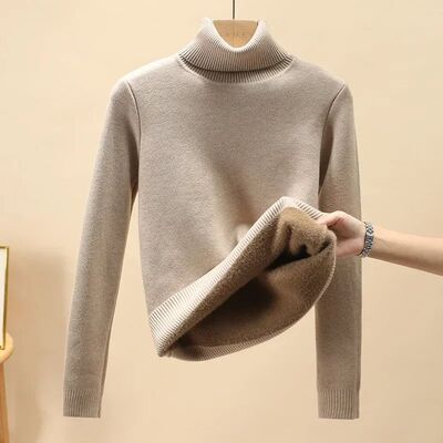 Turtleneck Sweater Women ops 2024 Lined Warm Sweater Knitted