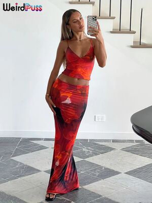 Weird Puss Tie-Dye Print 2 Piece Set Women Summer Y2K Fashio