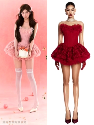 越在线越南小众moulin新款仙女气质抹胸鱼骨绑带收腰显瘦蓬蓬裙