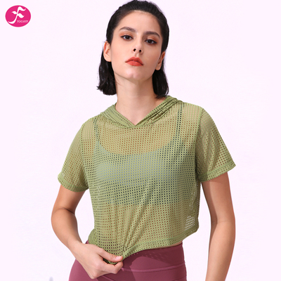 一梵瑜伽服上衣运动罩衫宽松t恤女带帽防晒服Y951