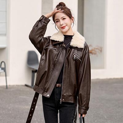 秋新冬款加加厚宽松显瘦休闲洋气百WA9819-1搭保暖皮衣绒外套女