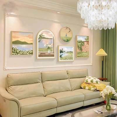 轻法式奶油风客厅装饰画小清新沙发背景墙挂画治愈系风景组合壁画