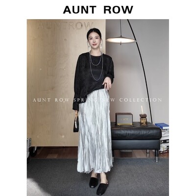 AuntRow25SS 静宁见春 重磅100真丝&祥云提花新中式风琴褶小衫